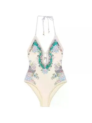 Zimmermann Indra Crochet-detail Swimsuit - Neutrals