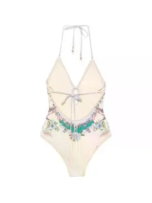 Zimmermann Indra Crochet-detail Swimsuit - Neutrals