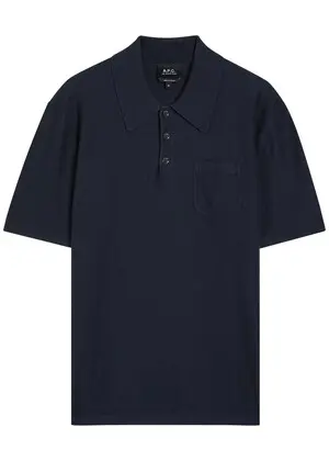 A.p.c. Cotton And Cashmere-blend Polo Shirt - Navy