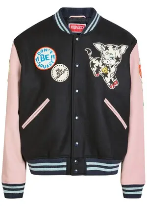 Kenzo Badges Appliquéd Wool Varsity Jacket - Navy