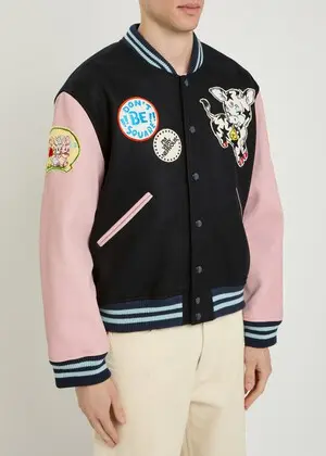 Kenzo Badges Appliquéd Wool Varsity Jacket - Navy