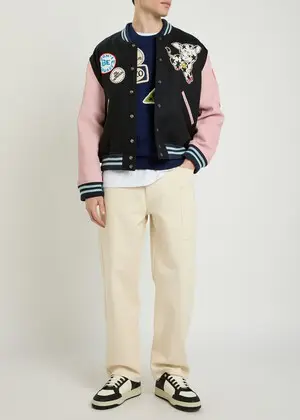 Kenzo Badges Appliquéd Wool Varsity Jacket - Navy