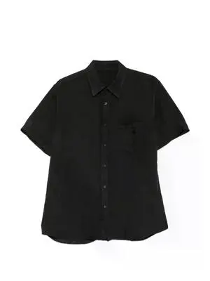 120% Lino Short-sleeve Chest-pocket Shirt - Black