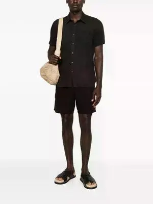 120% Lino Short-sleeve Chest-pocket Shirt - Black