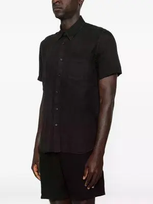 120% Lino Short-sleeve Chest-pocket Shirt - Black