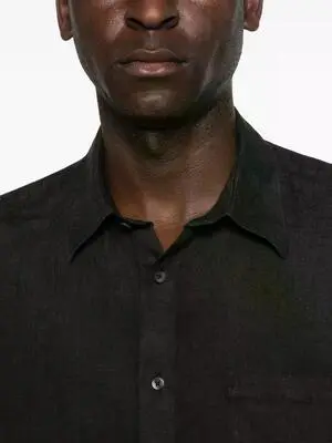 120% Lino Short-sleeve Chest-pocket Shirt - Black