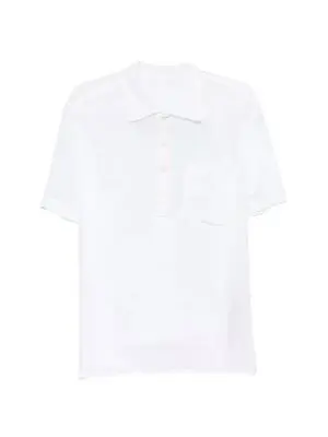 120% Lino Short-sleeves Chest-pocket Polo Shirt - White