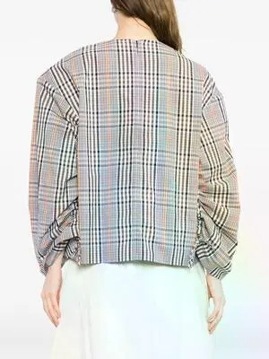 A.W.A.K.E. Mode Checked Drawstring-sleeve Blouse
