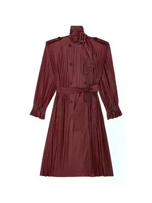 Saint Laurent Pleated Double-breasted Trench Coat - Red