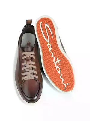 Santoni Logo-debossed Leather Sneakers