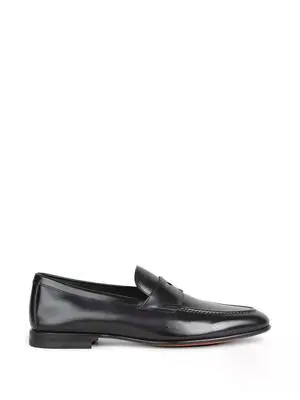 Santoni Leather Penny Loafers - Black