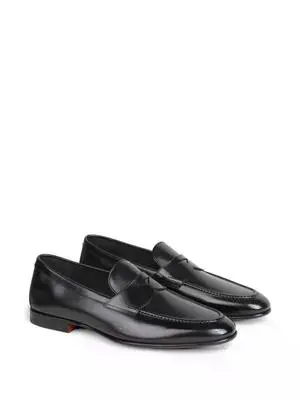 Santoni Leather Penny Loafers - Black