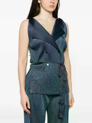 Giorgio Armani Plissé-effect Double-breasted Vest