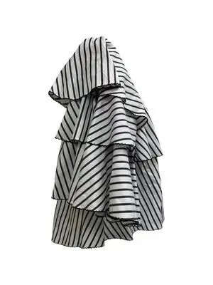 Caroline Constas Striped Off-shoulder Tiered Ruffle Blouse