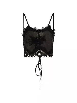 MAURIZIO MYKONOS Lace-trim Embroidered Top - Black