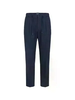 DRUMOHR Pleated Cotton Trousers With Drawstring Detail - Blue