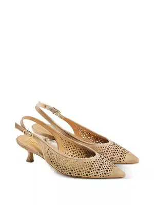 POCHE PARIS Perforated Slingback Kitten Heel Pumps