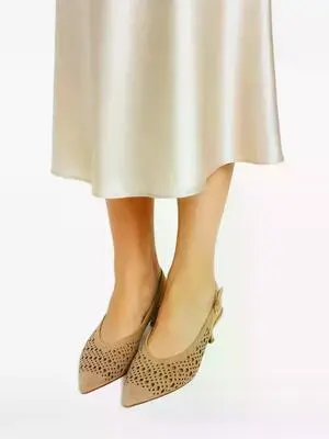 POCHE PARIS Perforated Slingback Kitten Heel Pumps