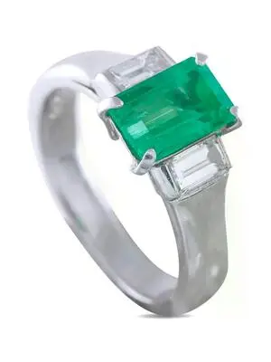 LB EXCLUSIVE Emerald And Diamond Platinum Ring - Silver