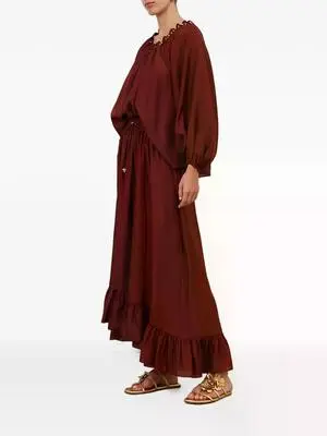 Zimmermann Aster Ruffled Maxi Skirt - Red
