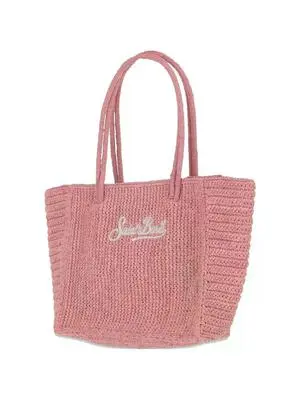 MC2 SAINT BARTH Logo-embroidered Raffia Shoulder Bag - Pink