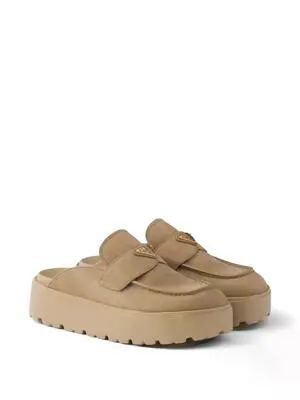 Prada Nubuck Flatform Mules - Neutrals
