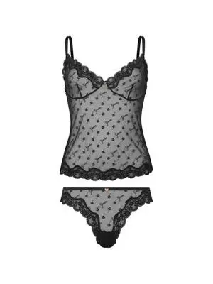 Guess Pointelle Lace-trim Lingerie Set - Black