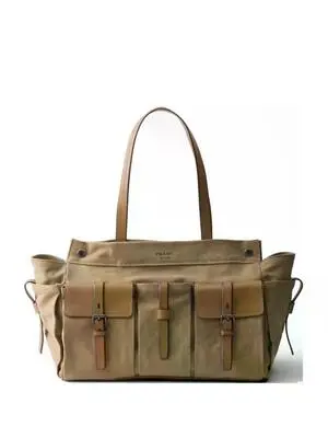 Prada Canvas And Leather Tote Bag