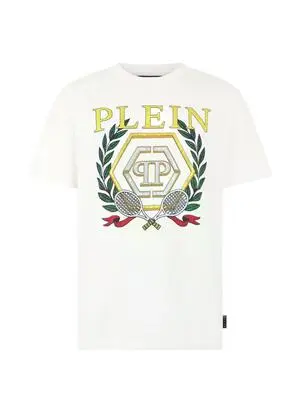 Philipp Plein Tennis Crest Round-neck Cotton T-shirt - Neutrals