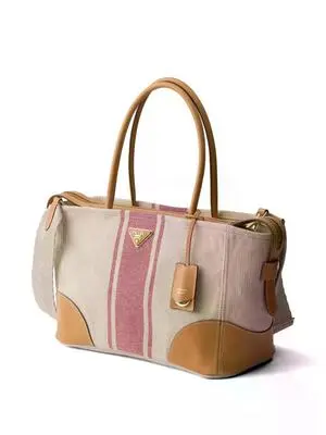 Prada Large Canvas And Leather Shopping Bag - Neutrals