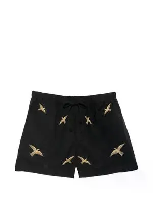 BAZISZT Bird-embroidered Drawstring Shorts