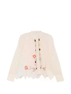 FORTE_FORTE Scalloped Hem Floral Embroidered Shirt - Neutrals