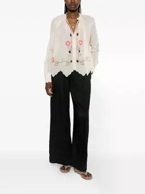 FORTE_FORTE Scalloped Hem Floral Embroidered Shirt - Neutrals