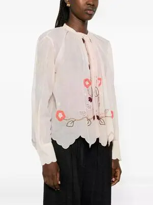 FORTE_FORTE Scalloped Hem Floral Embroidered Shirt - Neutrals