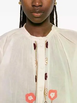 FORTE_FORTE Scalloped Hem Floral Embroidered Shirt - Neutrals