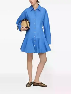 GANNI Ruffled Hem Shirt Dress In Organic Cotton - Blue