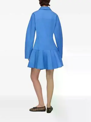 GANNI Ruffled Hem Shirt Dress In Organic Cotton - Blue