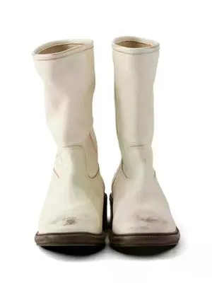 Prada Vintage-effect Leather Mid-calf Boots - Neutrals
