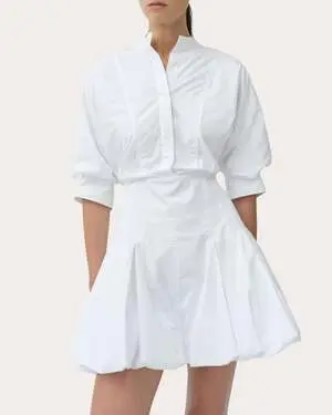 Simkhai Effie Poplin Bubble-hem Mini Shirt Dress - White