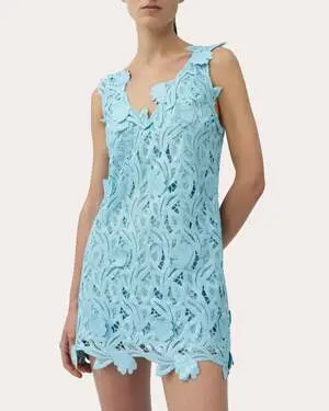 Simkhai Raina Sequin Floral Lace Mini Shift Dress - Blue