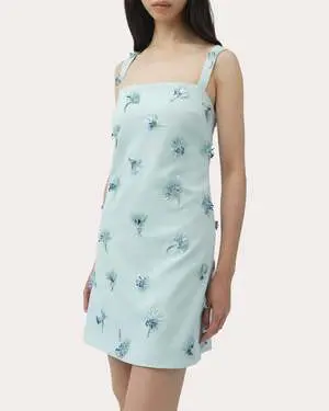 Simkhai Ella Beaded Floral Paillette Crepe Mini Dress - Blue