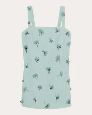 Simkhai Ella Beaded Floral Paillette Crepe Mini Dress - Blue