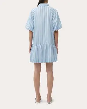 Simkhai Crissy Satin Stripe Drop-waist Shirt Dress - Blue