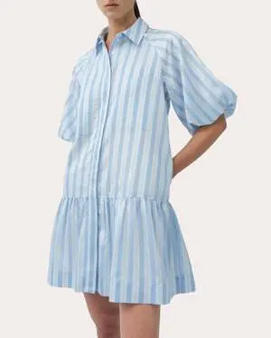 Simkhai Crissy Satin Stripe Drop-waist Shirt Dress - Blue