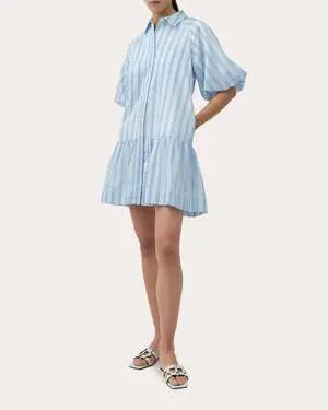 Simkhai Crissy Satin Stripe Drop-waist Shirt Dress - Blue