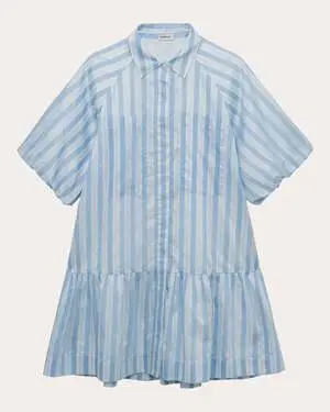 Simkhai Crissy Satin Stripe Drop-waist Shirt Dress - Blue