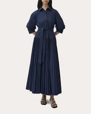 Simkhai Arlo Belted Pleated Maxi Shirt Dress - Blue
