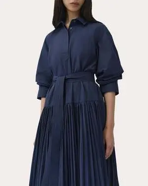 Simkhai Arlo Belted Pleated Maxi Shirt Dress - Blue