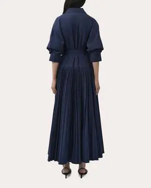 Simkhai Arlo Belted Pleated Maxi Shirt Dress - Blue
