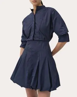 Simkhai Effie Poplin Bubble-hem Mini Shirt Dress - Blue